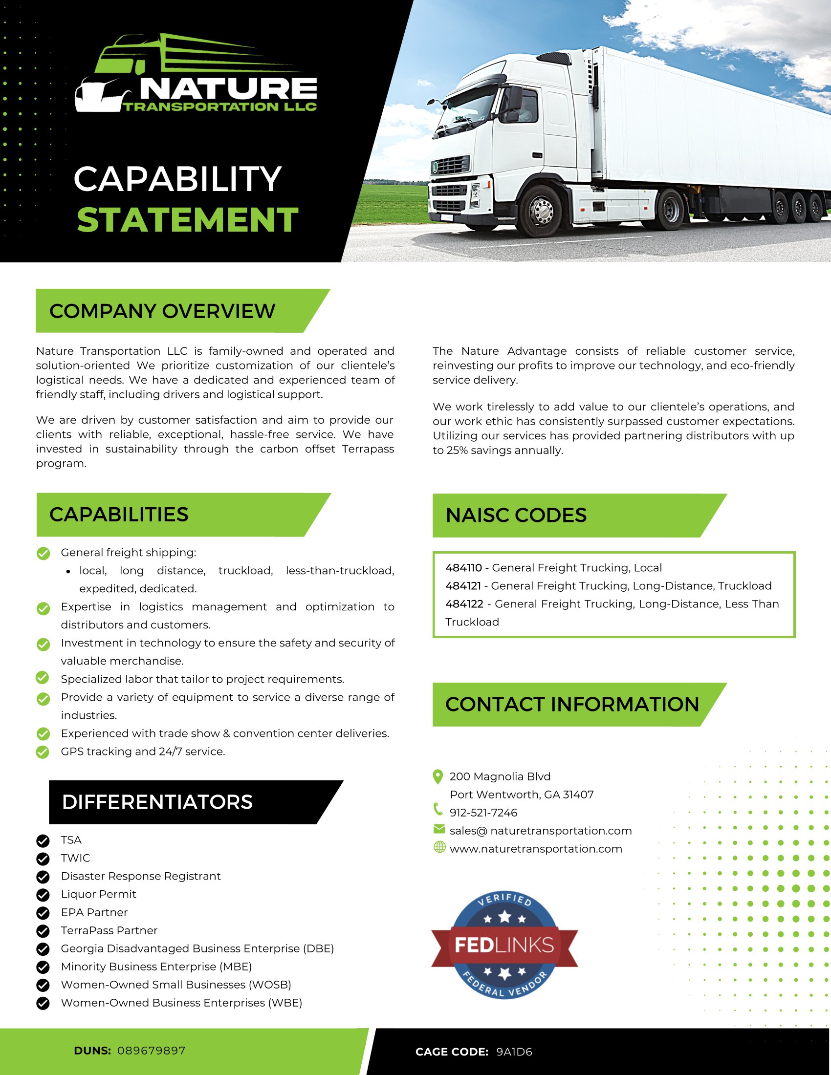 Capability Statement » Nature Transportation LLC